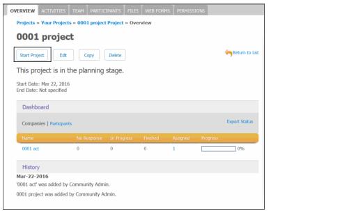 Starting an Activity Managed Project